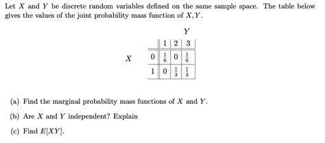 solved let x and y be discrete random variables defined on