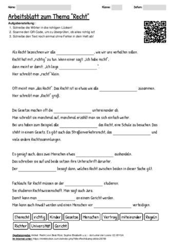 Arbeitsblatt Mit QR Code Zum Thema Recht Einfache Sprache Inbox