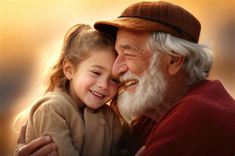 Retrato De Familia Feliz Abuelo Y Nieta Foto Premium