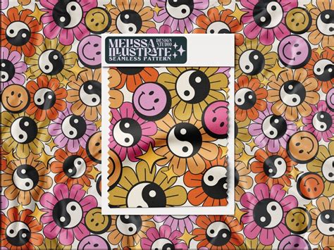 Floral Yin And Yang Smiley Face Seamless Pattern Retro Cute Smiles