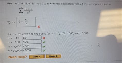solved use the summation formulas to rewrite the expression