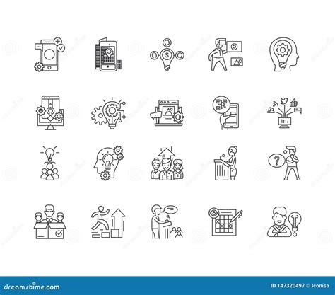 Línea Iconos Muestras Sistema Del Vector Concepto Del Consejero Del