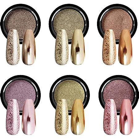 Amazon BISHENGYF Chrome Nail Powder 6 Jars Rose Gold Mirror