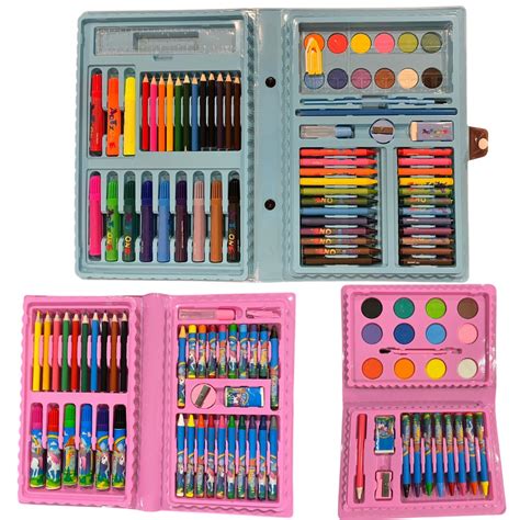 Estojo Maleta Pintura 68 Peças Infantil Canetinhas Giz Lápis de Cor