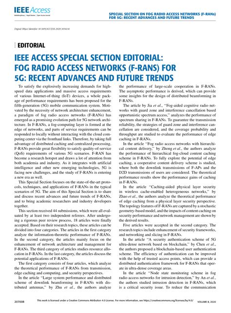 pdf ieee access special section editorial fog radio access networks f rans for 5g recent