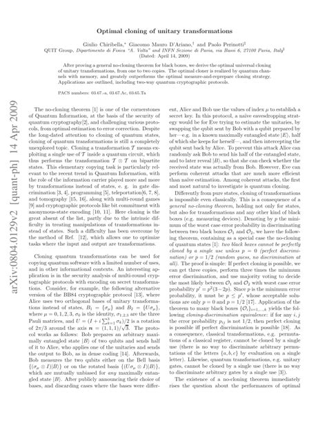 pdf optimal cloning of unitary transformation