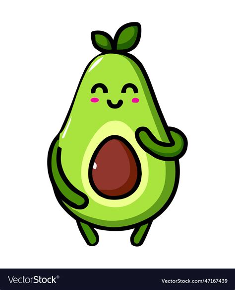 Cute Cartoon Avocado Character Funny Kawaii Face Vector Image