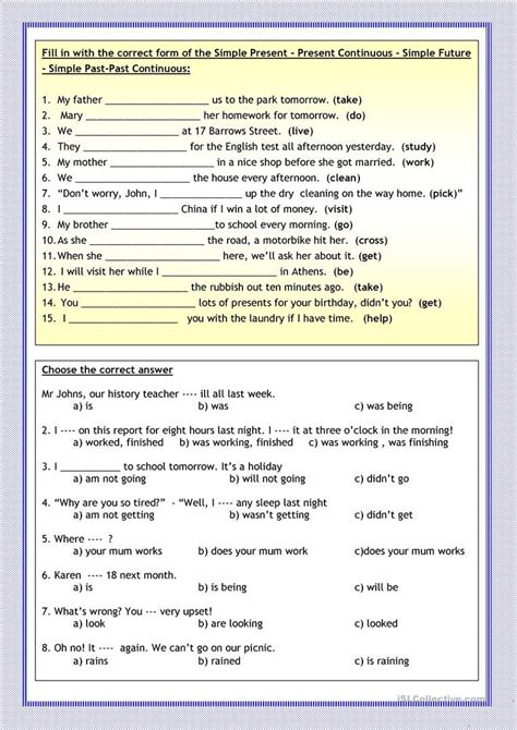English Grammar Tenses Worksheets For Class 4