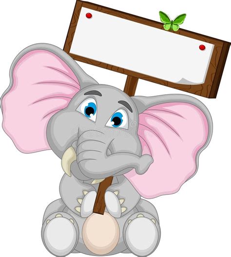 Desenhos Animados Bonitos Do Elefante Que Guardam A Placa Vazia