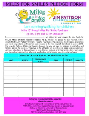 Fillable Online Medicine Usask MILES FOR SMILES PLEDGE FORM Fax Email