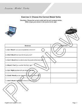 Modal Verbs Lesson Editable Fillable Printable PDF By