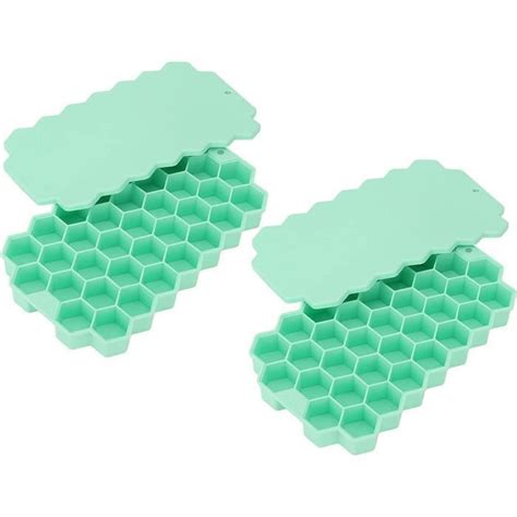 Lot de 2 Bacs à Glaçons avec Couvercle 37 Grilles en Silicone pour