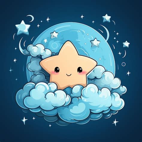 Logotipo De Dibujos Animados De Nube Luna Y Estrellas Foto Premium