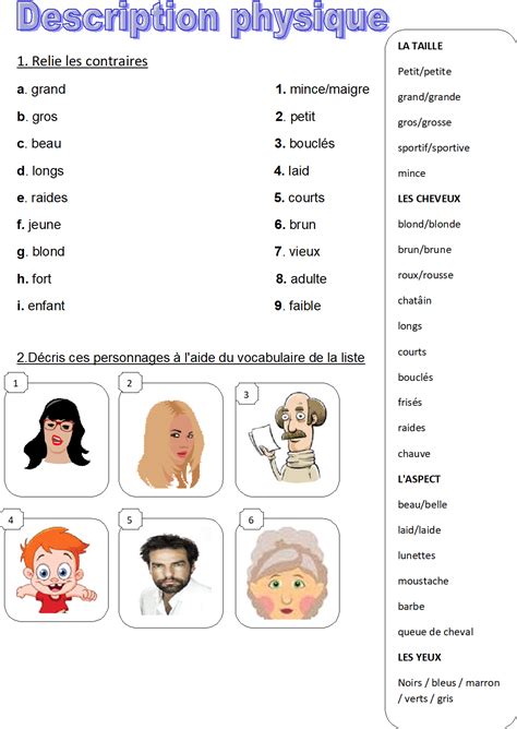 Lundi 27 avril 2020 La description physique apprendre le français