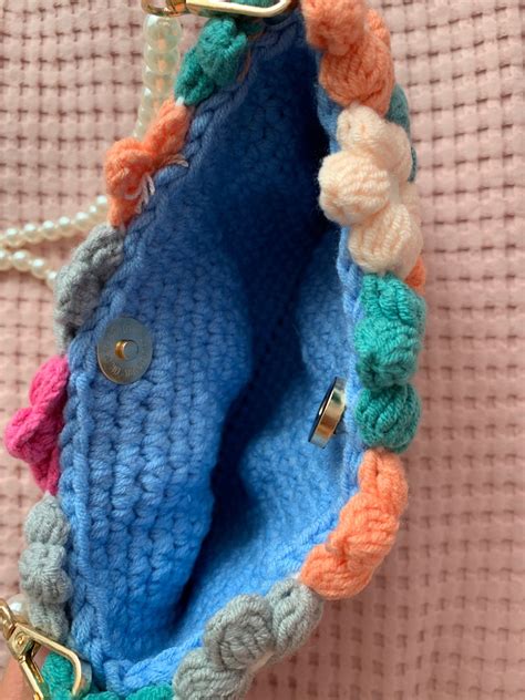 Crochet Puff Flower Bag Crochet Crochet Market Bag Crochet Flower