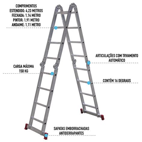 Escada Articulada Multifuncional X Degraus De Alum Nio Botafogo