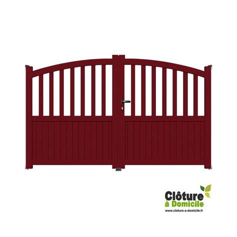 Portail aluminium 2 battants bombée Couleur Rouge RAL 3004S Largeur