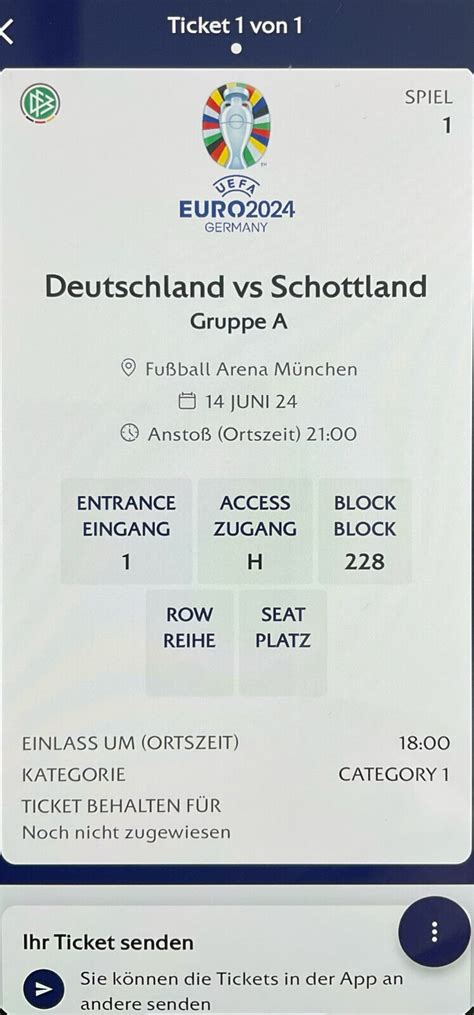 EM Ticket Eröffnungsspiel Beste Kategorie 1 Deutschland Schottland
