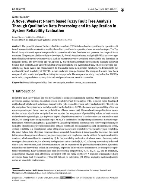 pdf a novel weakest t norm based fuzzy fault tree analysis through qualitative data processing