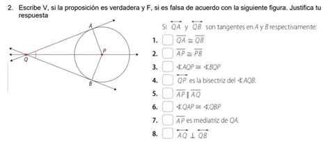 Escribe V si la proposición es verdadera y F si es falsa de acuerdo