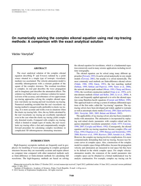 pdf on numerically solving the complex eikonal equation using real ray tracing methods a