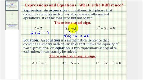 The Difference Between An Expression And An Equation YouTube