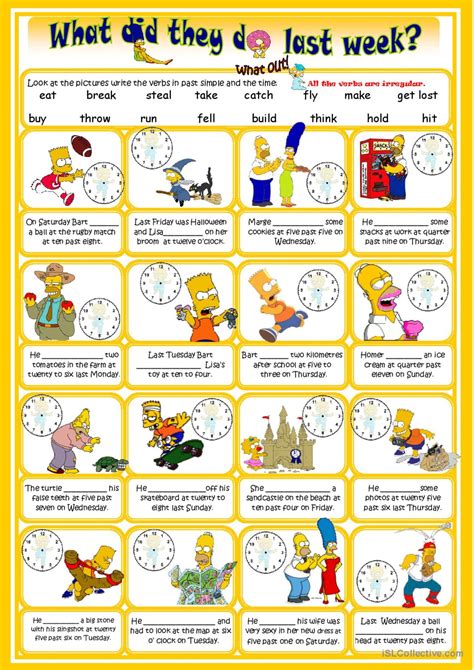 Past Simple With The Simpsons Irreg English Esl Worksheets Pdf Doc