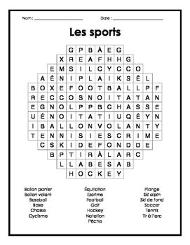 French Sports Word Search Puzzle Mots cachés français sur les sports