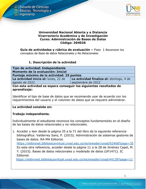 Gu A De Actividades Y R Brica De Evaluaci N Unidad Paso