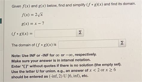 solved given f x and g x below find and simplify fºg x