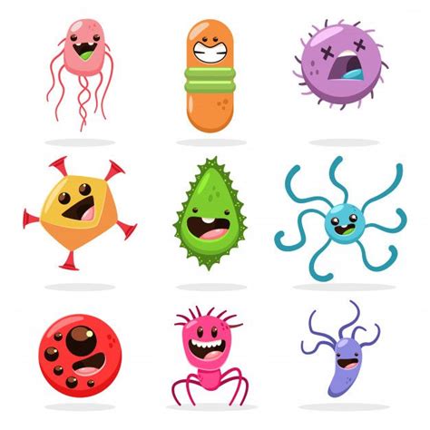 Funny Bacteria Cartoon Character Set Isolated Premium Vector Free
