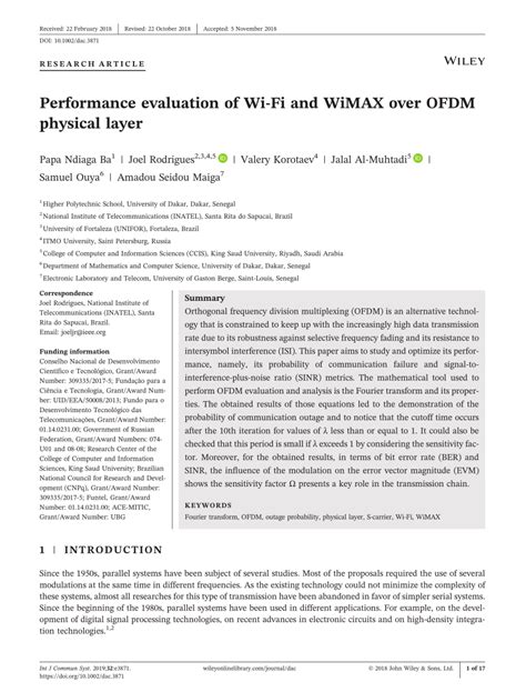 performance evaluation of wi fi and wimax over ofdm physical layer request pdf