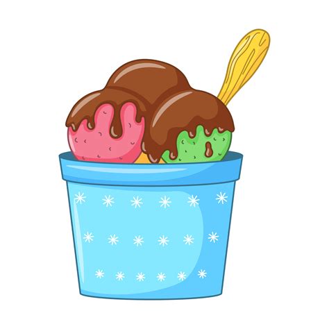 Ice Cream Pink And Green Balls With Chocolate Icing And Wooden Spoon In