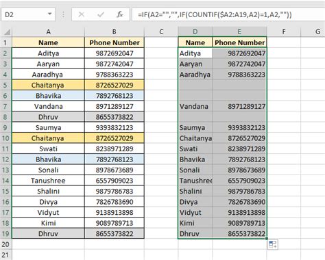 remove duplicates and replace with blank cells with formulas 5
