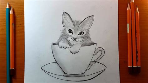 Disegni Facile Come Disegnare Un Gattino Carino In Una Tazza Passo