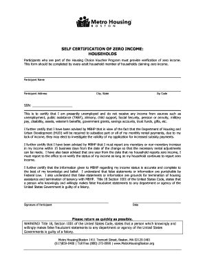 Fillable Online Self Certification Of Zero Income Households Metro