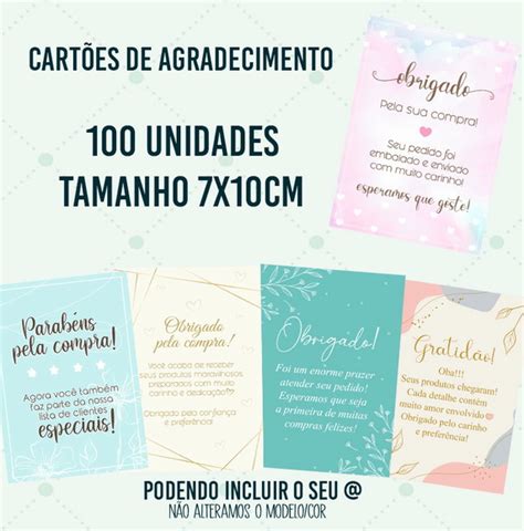 100 Cartões de Agradecimento Cliente 7x10cm Elo7