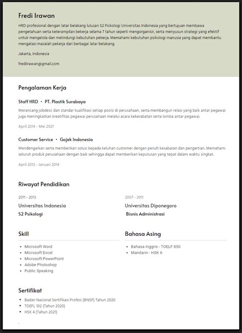 Contoh Cv Perhotelan Lengkap Dengan Tips Cara Membuatnya Off