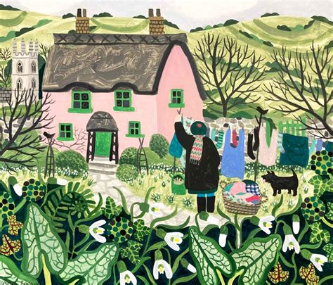 Vanessa Bowman Paintings Pink Cottage Washing Line White Space Art