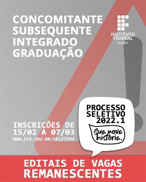 IFS oferta mais de 280 vagas remanescentes em cursos técnicos e de