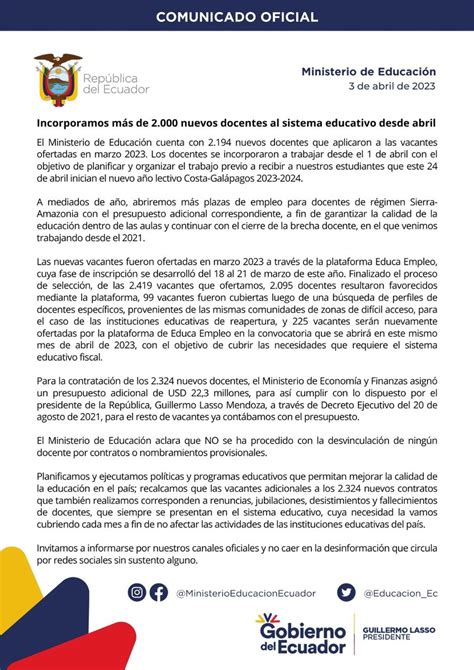 Educación Zona 5 on Twitter RT Educacion Ec COMUNICADO Informamos