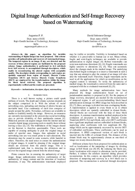 pdf digital image authentication and self image recovery based on watermarking augustus p p