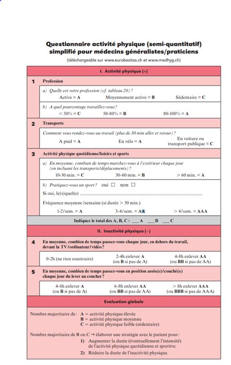 Questionnaire activité physique pour médecins généralistes praticiens