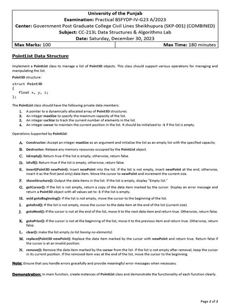 cc 213l data structures and algorithm lab 30 december 2023 pdf pointer computer programming