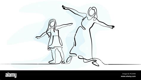 Dessin d une ligne continue Famille avec mère et fille dans l avion