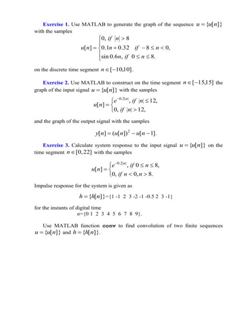exercise 1 use matlab to generate the graph of the sequence with