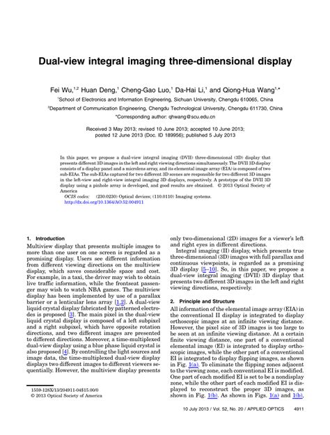 pdf dual view integral imaging three dimensional display