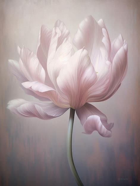 Una pintura de una flor rosa con un tallo verde y la palabra tulipán