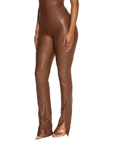 Naked Wardrobe Drip Straight Leg Zip Cuff Faux Leather Pants In Brown