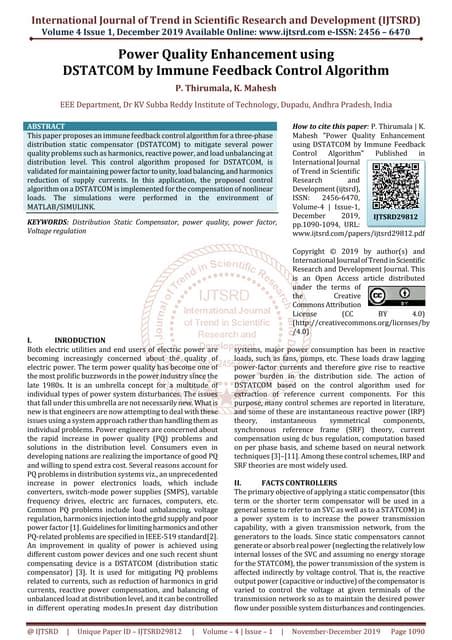 power quality enhancement using dstatcom by immune feedback control algorithm pdf